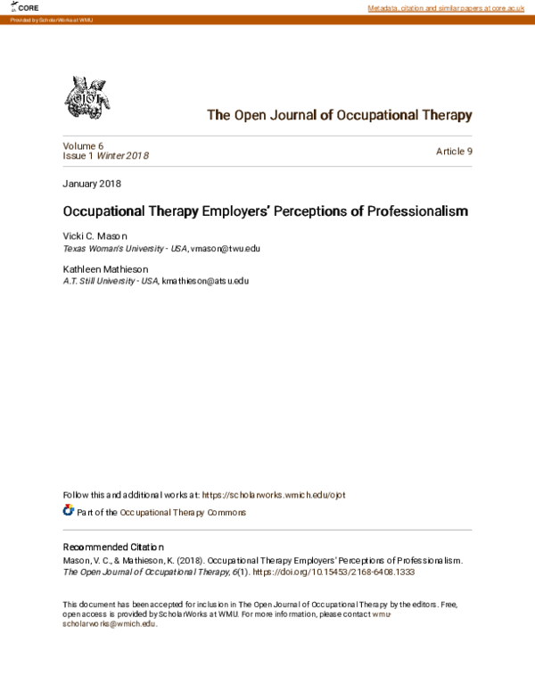 (PDF) Occupational Therapy Employers’ Perceptions of Professionalism