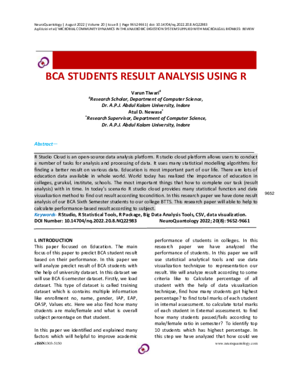 (PDF) BCA STUDENTS RESULT ANALYSIS USING R