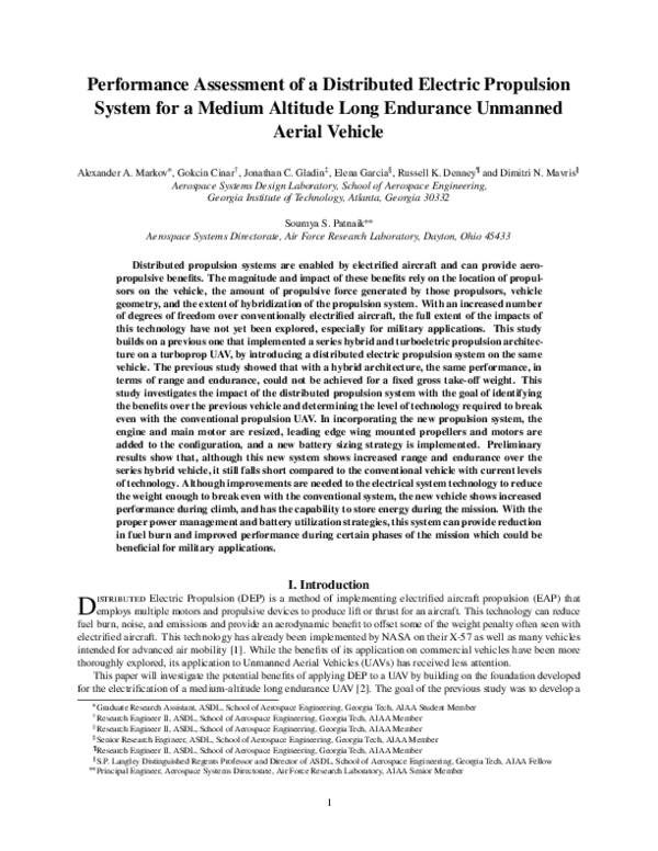(PDF) Performance Assessment of a Distributed Electric Propulsion System for a Medium Altitude ...