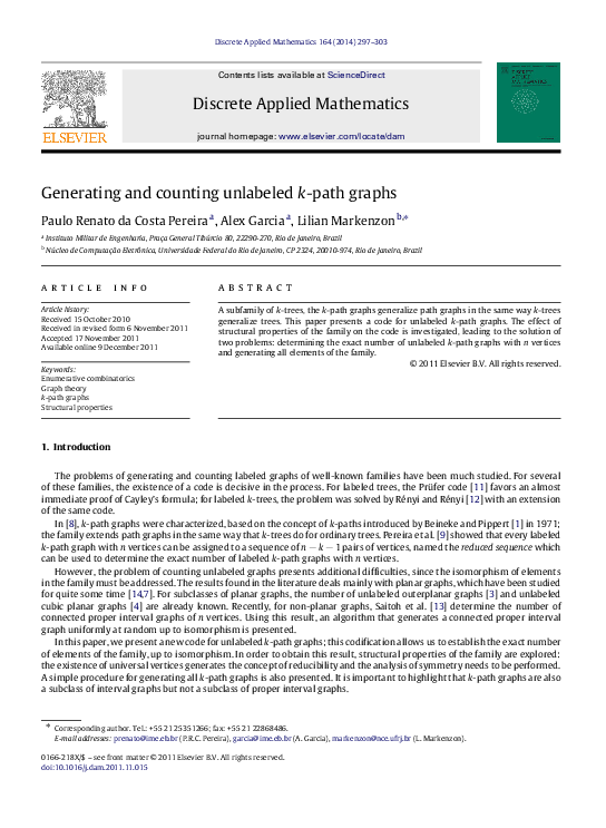 (PDF) Generating and counting unlabeled -path graphs