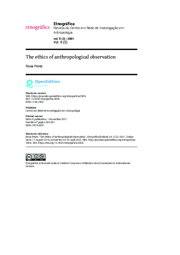 (PDF) The ethics of anthropological observation