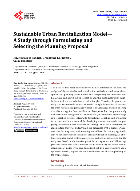 (PDF) Sustainable Urban Revitalization Model—A Study through ...