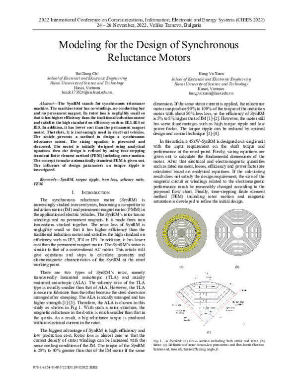 (PDF) Modeling for the Design of Synchronous Reluctance Motors