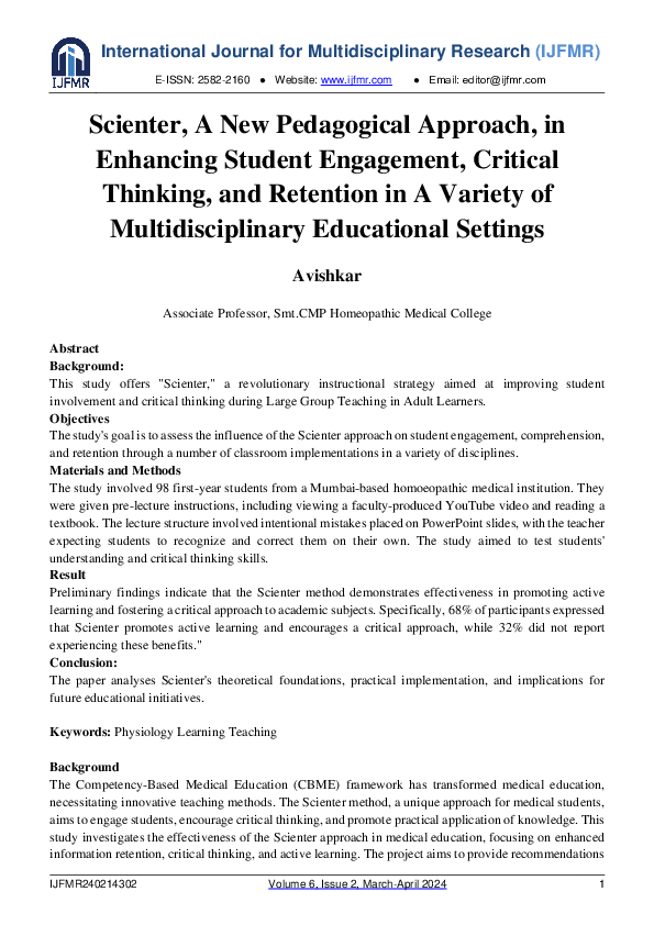 (PDF) Scienter, A New Pedagogical Approach, in Enhancing Student ...