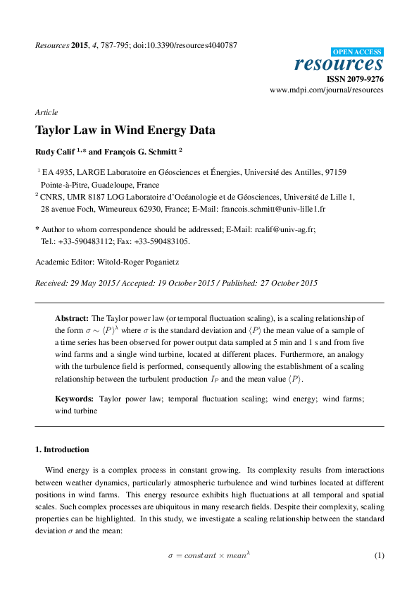 (PDF) Taylor Law in Wind Energy Data