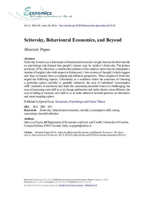 (PDF) Scitovsky, Behavioural Economics, and Beyond