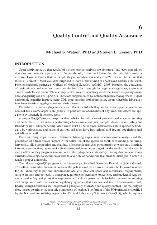 (PDF) Quality Control and Quality Assurance