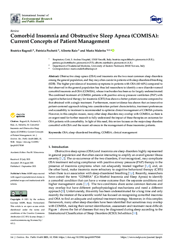 (PDF) Comorbid insomnia and obstructive sleep apnea: challenges for ...