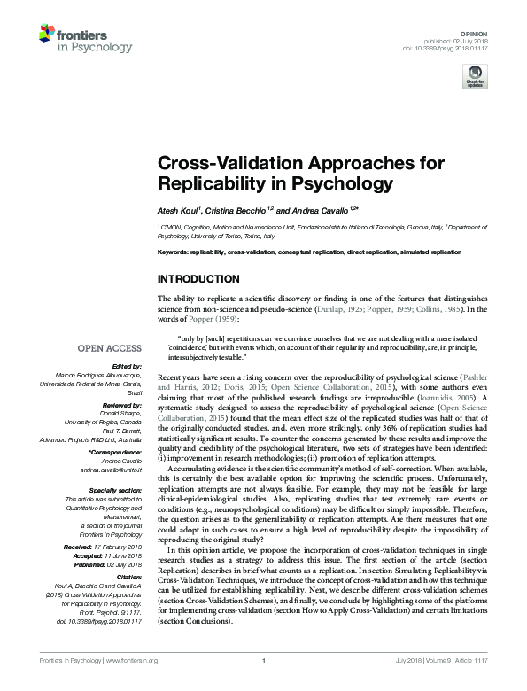 (PDF) Cross-Validation Approaches for Replicability in Psychology