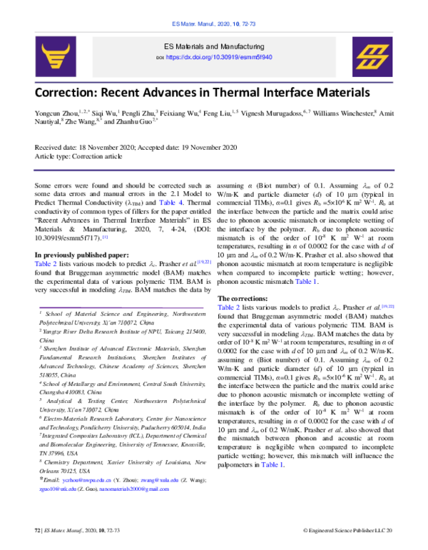 (PDF) Correction: Recent Advances in Thermal Interface Materials