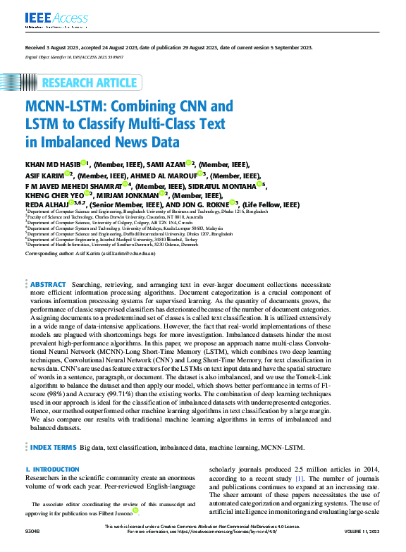 Pdf Mcnn Lstm Combining Cnn And Lstm To Classify Multi Class Text In Imbalanced News Data