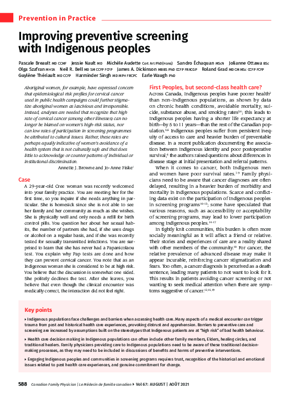 (PDF) Improving preventive screening with Indigenous peoples