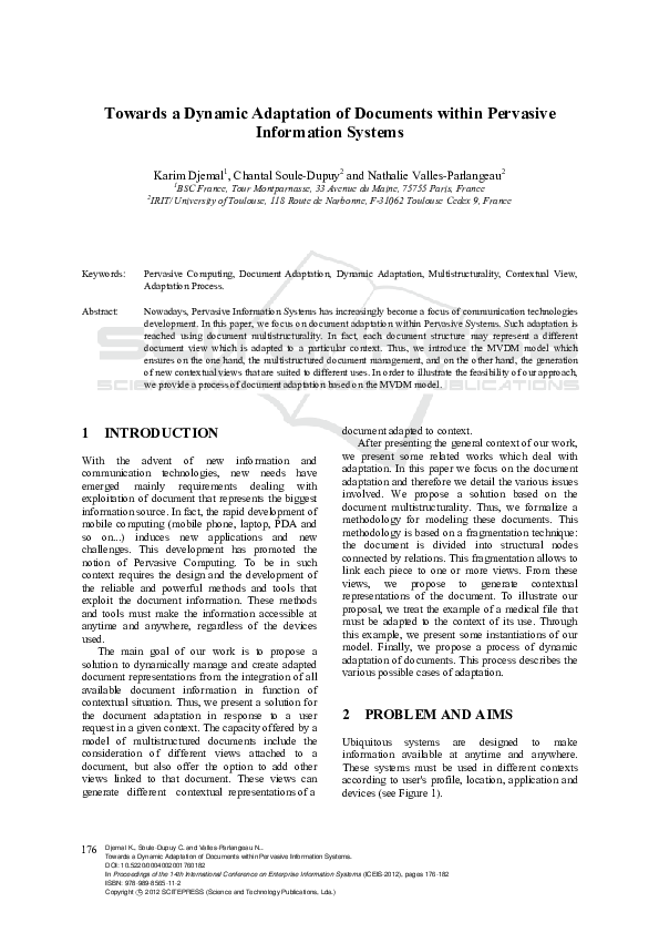 (PDF) Towards a Dynamic Adaptation of Documents within Pervasive Information Systems