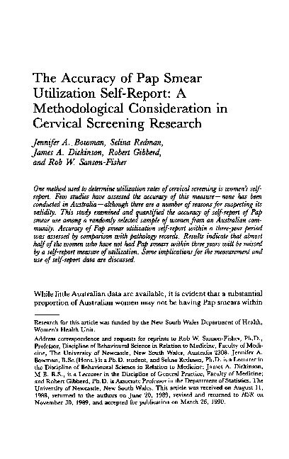 (PDF) The accuracy of Pap smear utilization self-report: a ...