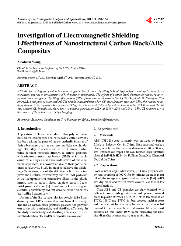 (PDF) Investigation of Electromagnetic Shielding Effectiveness of Nanostructural Carbon Black ...