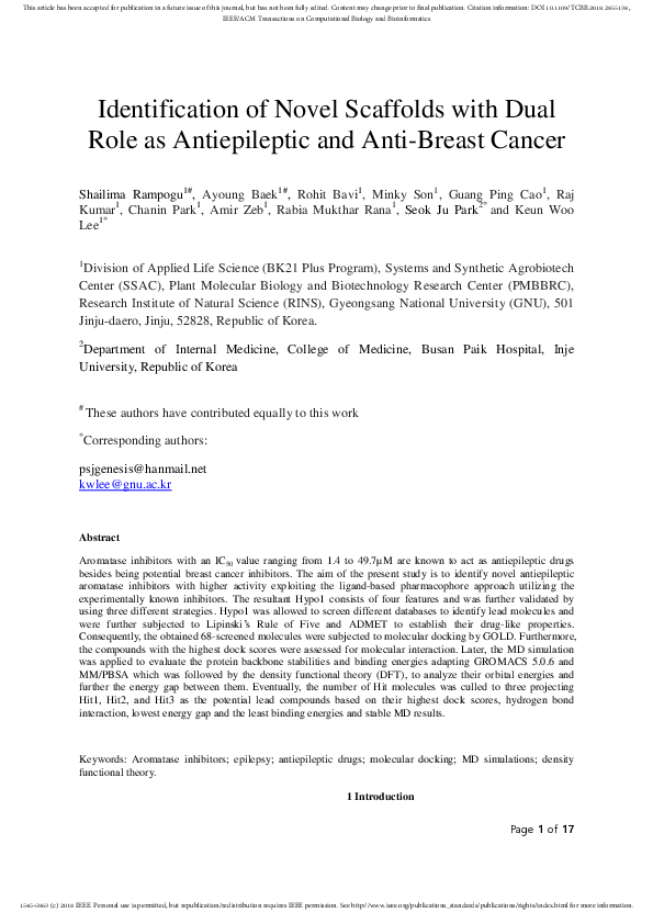 (PDF) Identification of Novel Scaffolds with Dual Role as Antiepileptic and Anti-Breast Cancer ...