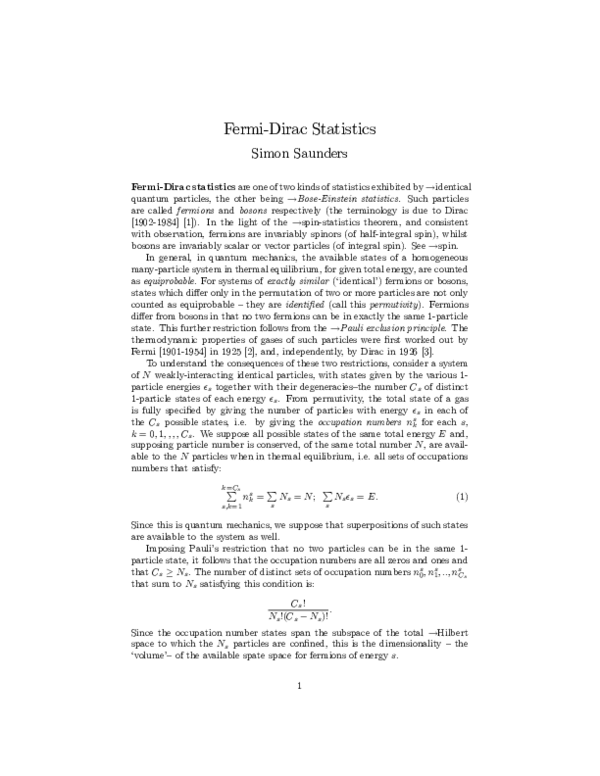 (PDF) Fermi-Dirac Statistics