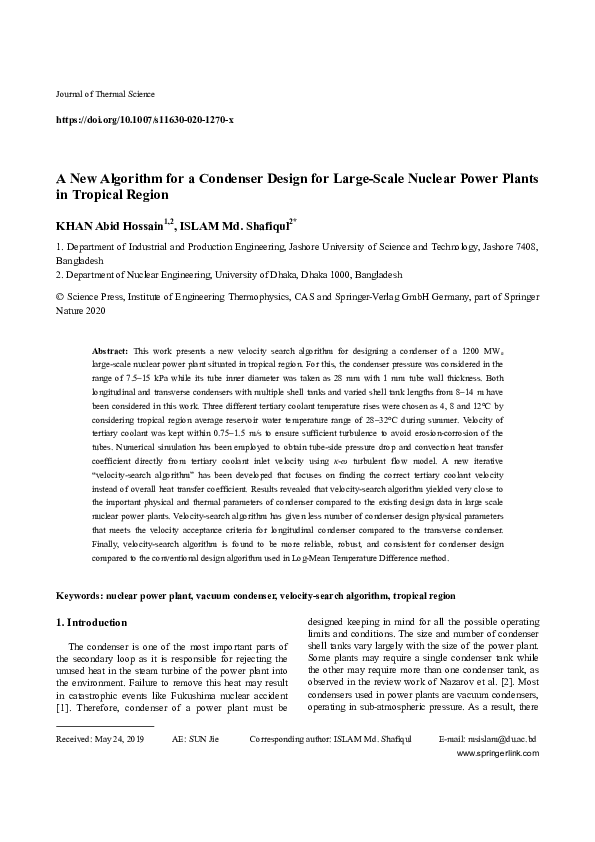 (PDF) A New Algorithm for a Condenser Design for Large-Scale Nuclear ...
