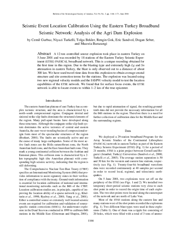 (PDF) Seismic Event Location Calibration Using the Eastern Turkey Broadband Seismic Network ...