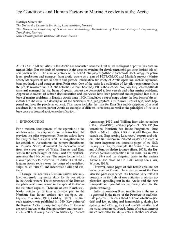 (PDF) Ice conditions and human factors in marine accidents at the Arctic