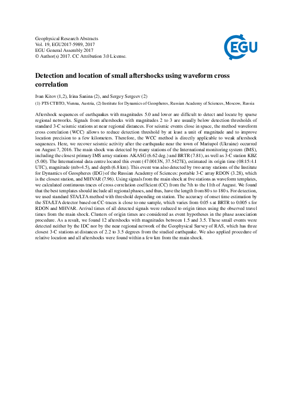 Pdf Detection And Location Of Small Aftershocks Using Waveform Cross