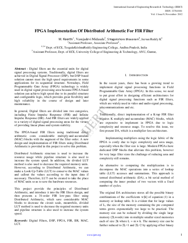 (PDF) FPGA Implementation Of Distributed Arithmetic For FIR Filter (PDF) FPGA Implementation Of Distributed Arithmetic For FIR Filter