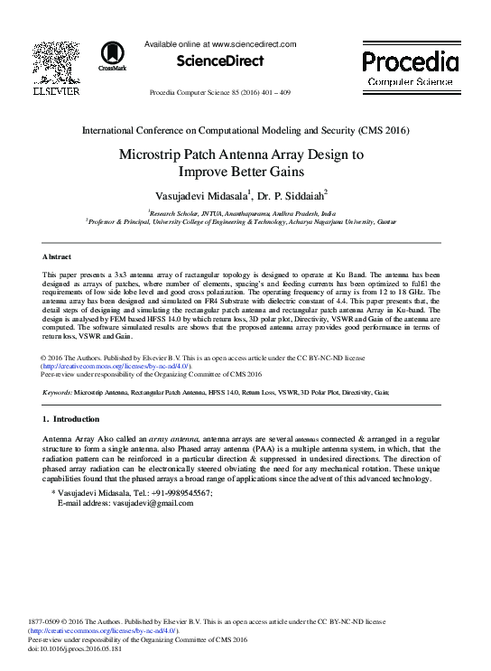 (PDF) Microstrip Patch Antenna Array Design to Improve Better Gains