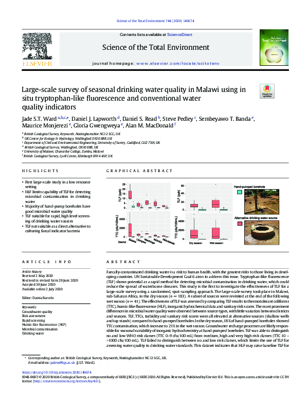 (PDF) Large-scale survey of seasonal drinking water quality in Malawi ...