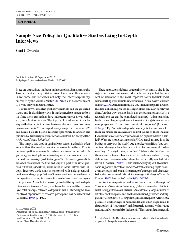(PDF) Sample Size Policy for Qualitative Studies Using In-Depth Interviews