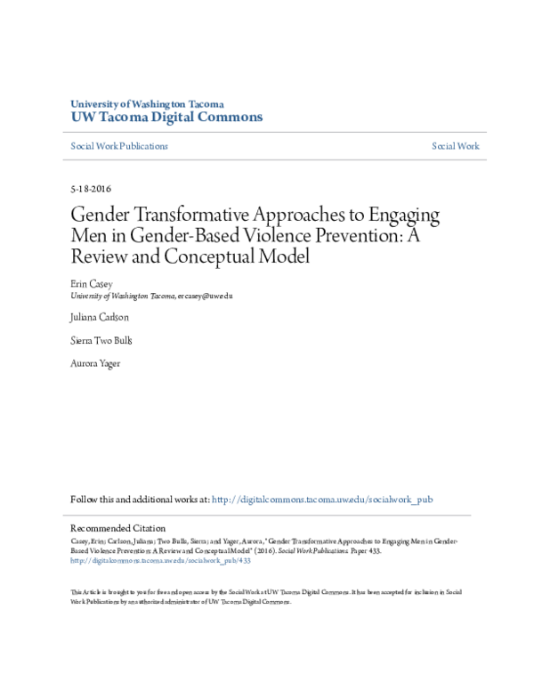 (PDF) Gender Transformative Approaches to Engaging Men in Gender-Based ...