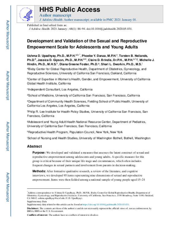 (PDF) Development and Validation of the Sexual and Reproductive ...