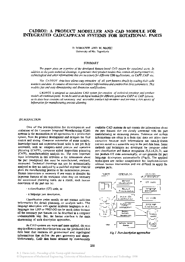 (PDF) Cadrot: A Product Modeller and Cad Module for Integrated Cad/Capp/Cam Systems for ...