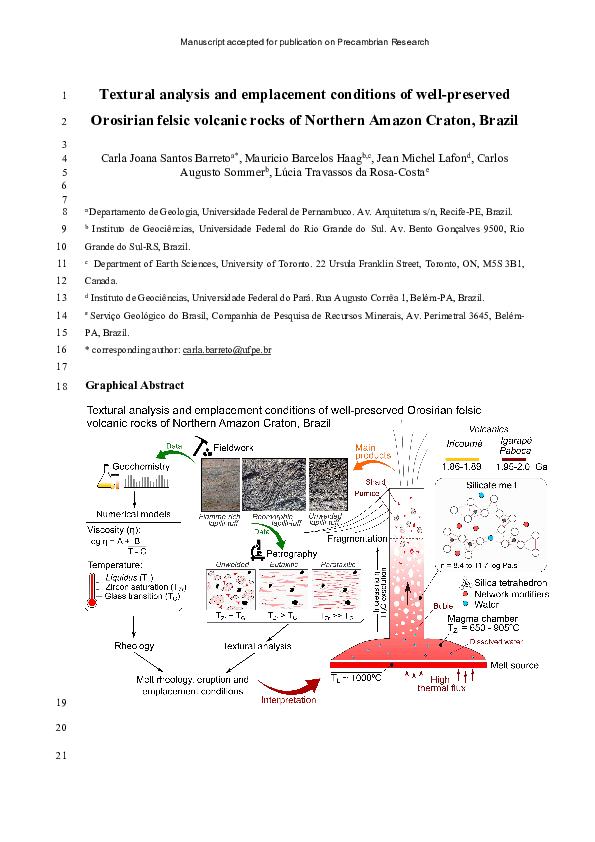 (PDF) Textural analysis and emplacement conditions of well-preserved Orosirian felsic volcanic ...