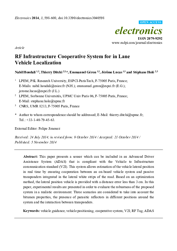 (PDF) Article RF Infrastructure Cooperative System for in Lane Vehicle ...