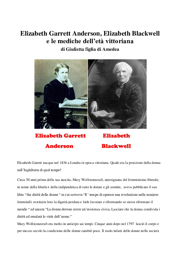 (PDF) Le mediche vittoriane Elizabeth Garrett Anderson e Elizabeth ...