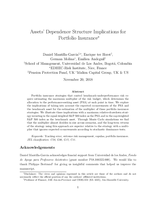 (PDF) Assets' Dependence Structure Implications for Portfolio Insurance ...