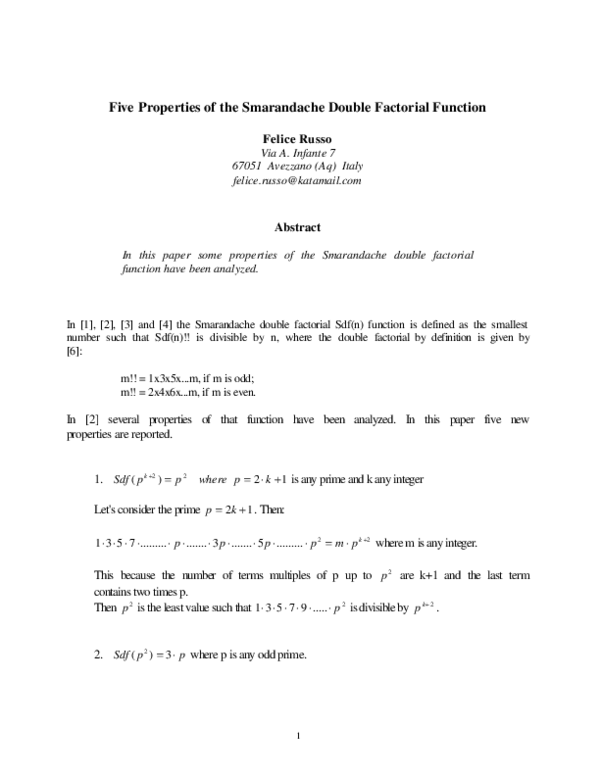 (PDF) Five Properties of the Smarandache Double Factorial Function