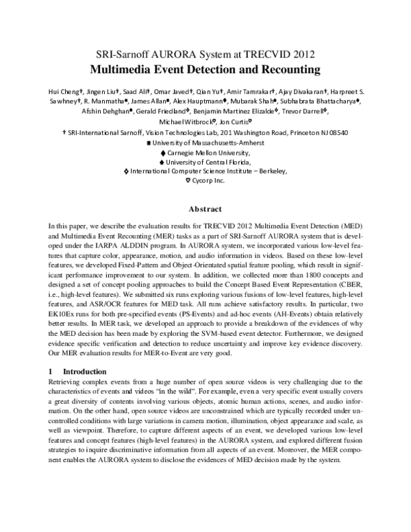 (PDF) Multimedia Event Detection and Recounting