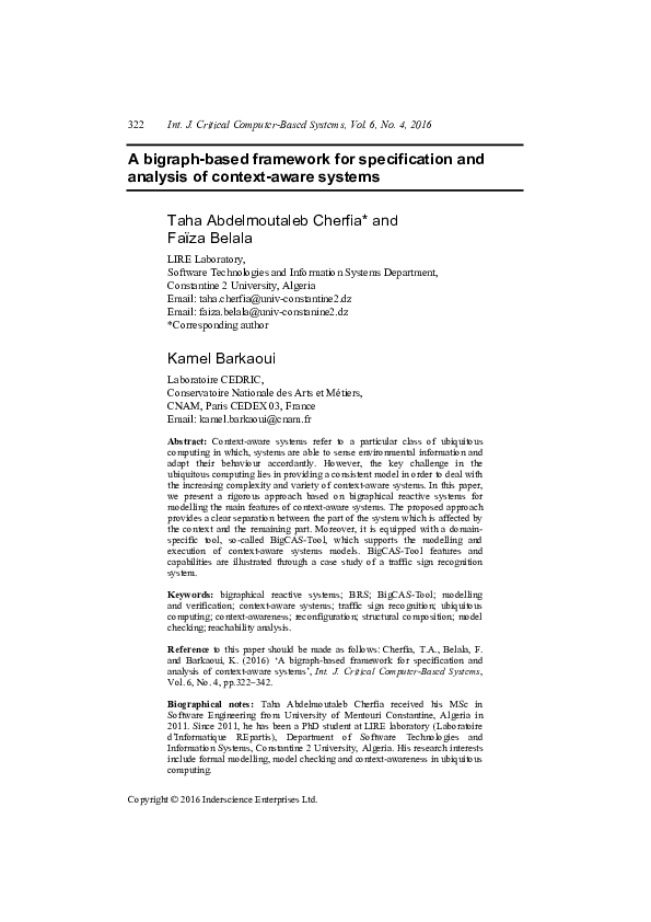 (PDF) A bigraph-based framework for specification and analysis of context-aware systems