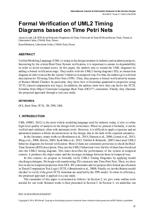 (PDF) Formal Verification of UML2 Timing Diagrams based on Time Petri Nets