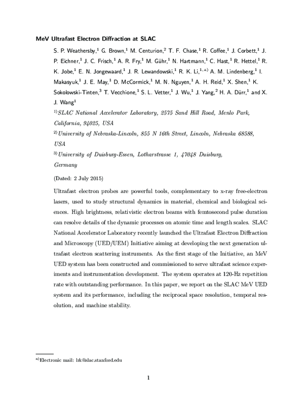 (PDF) Mega-electron-volt ultrafast electron diffraction at SLAC National Accelerator Laboratory