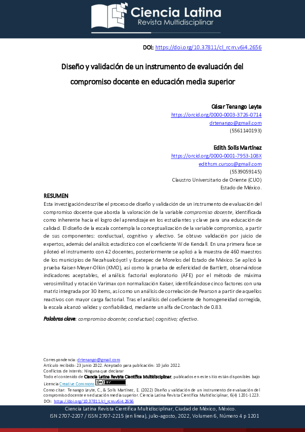 (PDF) Diseño y validación de un instrumento de evaluación del compromiso docente en educación ...