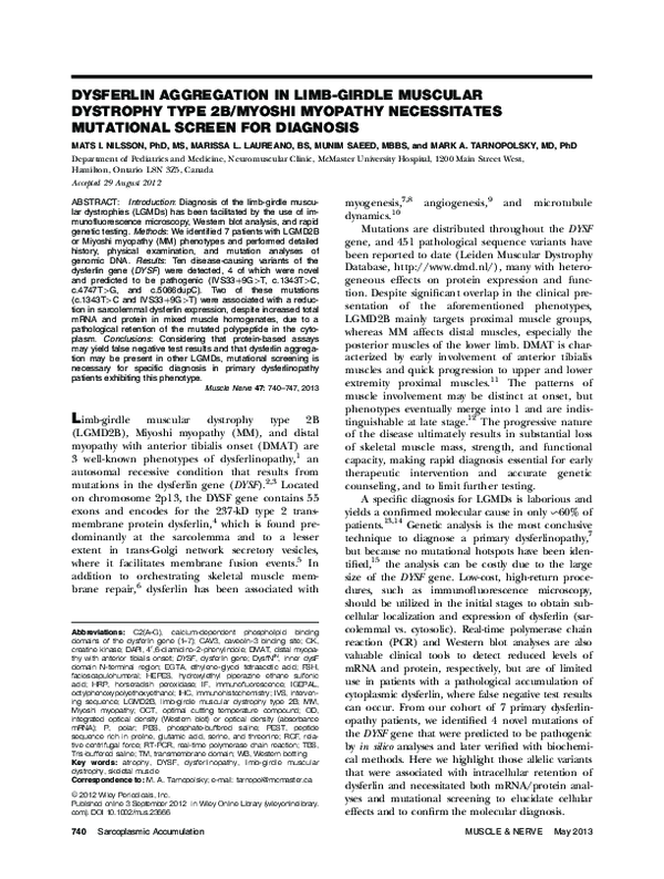 (PDF) Dysferlin aggregation in limb-girdle muscular dystrophy type 2B ...