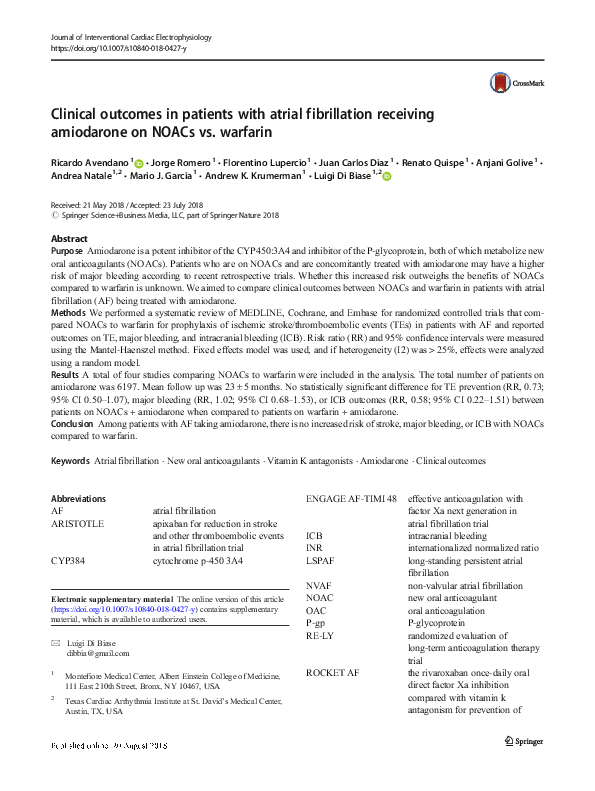 (PDF) Clinical outcomes in patients with atrial fibrillation treated ...