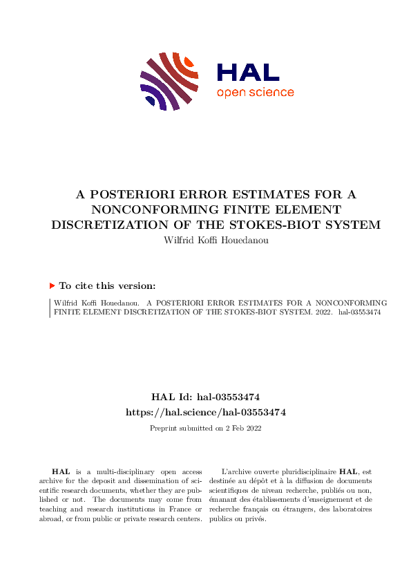 Pdf A Posteriori Error Estimates For A Nonconforming Finite Element Discretization Of The