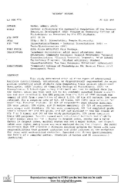 (PDF) Factors Influencing the Successful Completion of the General ...