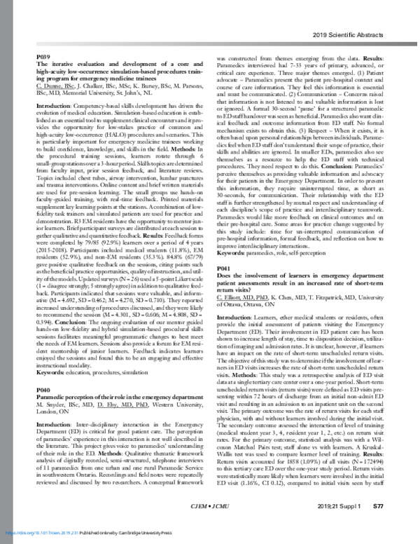 (PDF) P040: Paramedic perception of their role in the emergency department
