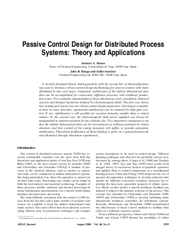 (PDF) Passive control design for distributed process systems: Theory ...