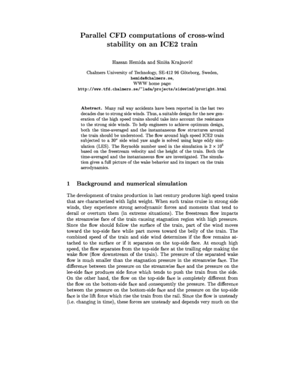 (PDF) Parallel CFD Computations of Cross-Wind Stability on an ICE2 Train