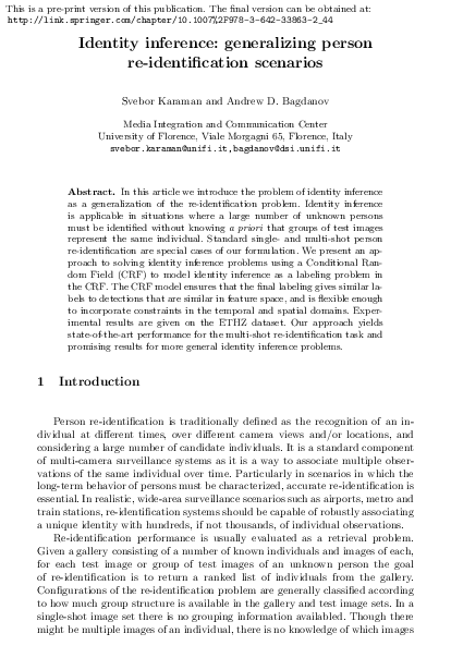 (PDF) Identity inference: Generalizing person re-identification scenarios